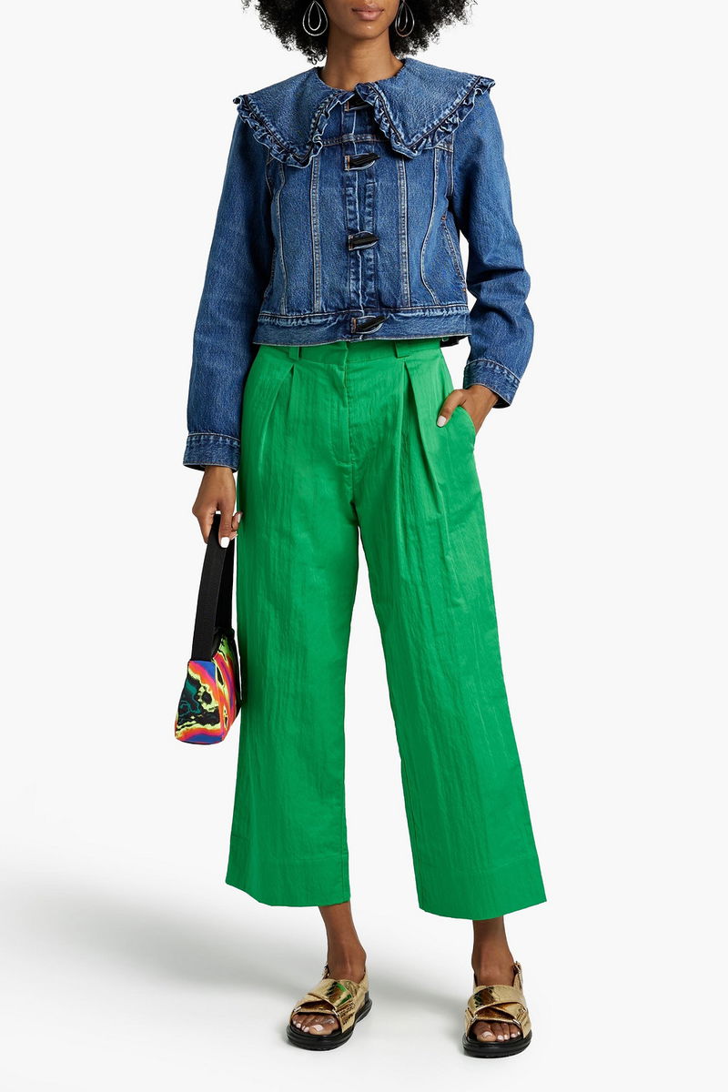 GANNI Ruffled Denim Jacket in Blue | Endource