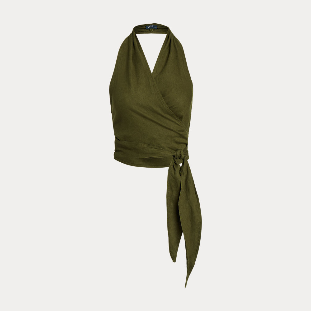 POLO RALPH LAUREN Cropped Linen Halter Top in Green | endource