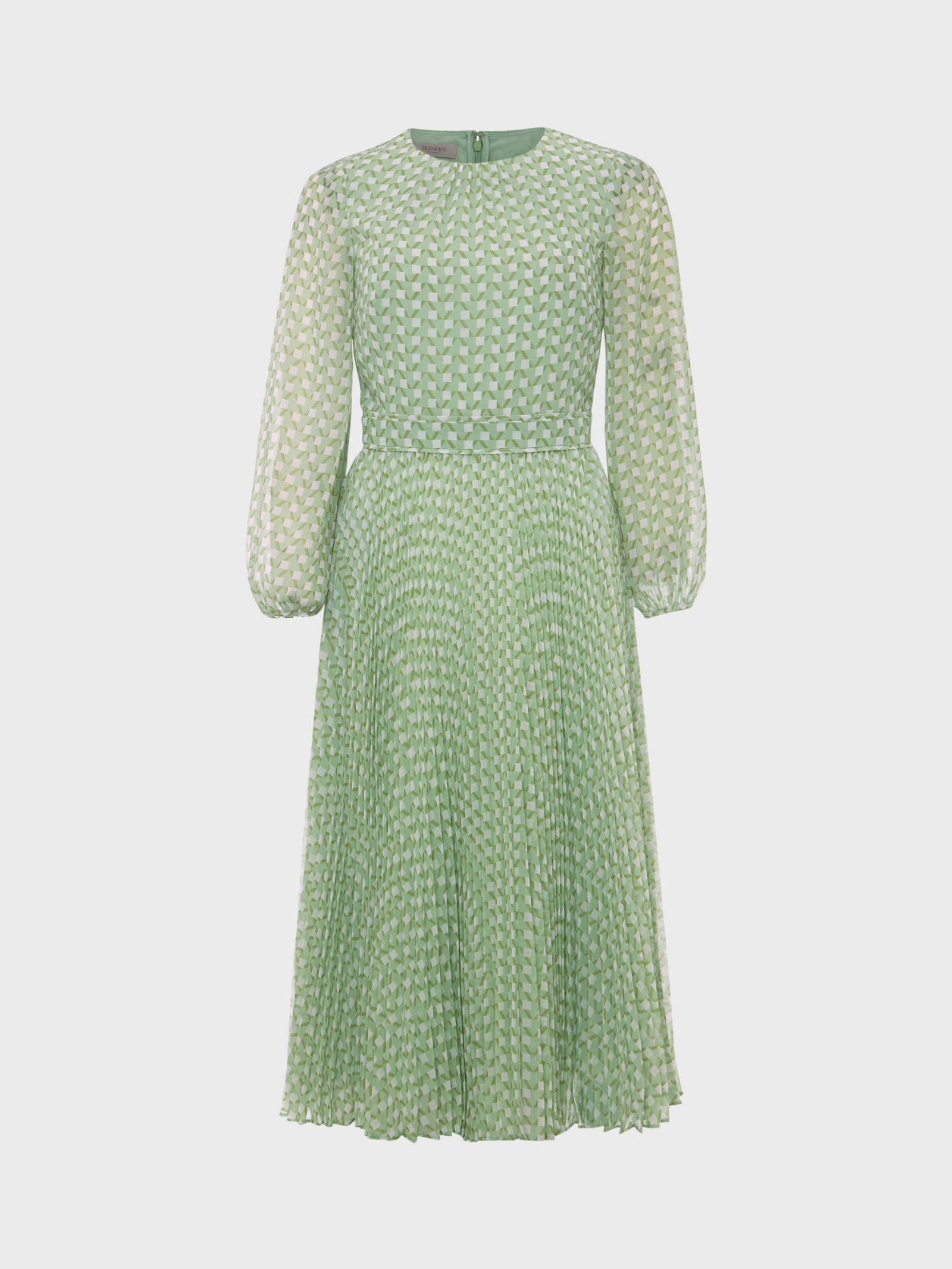 HOBBS Salma Geometric Print Pleated Dress in Green/Multi | endource