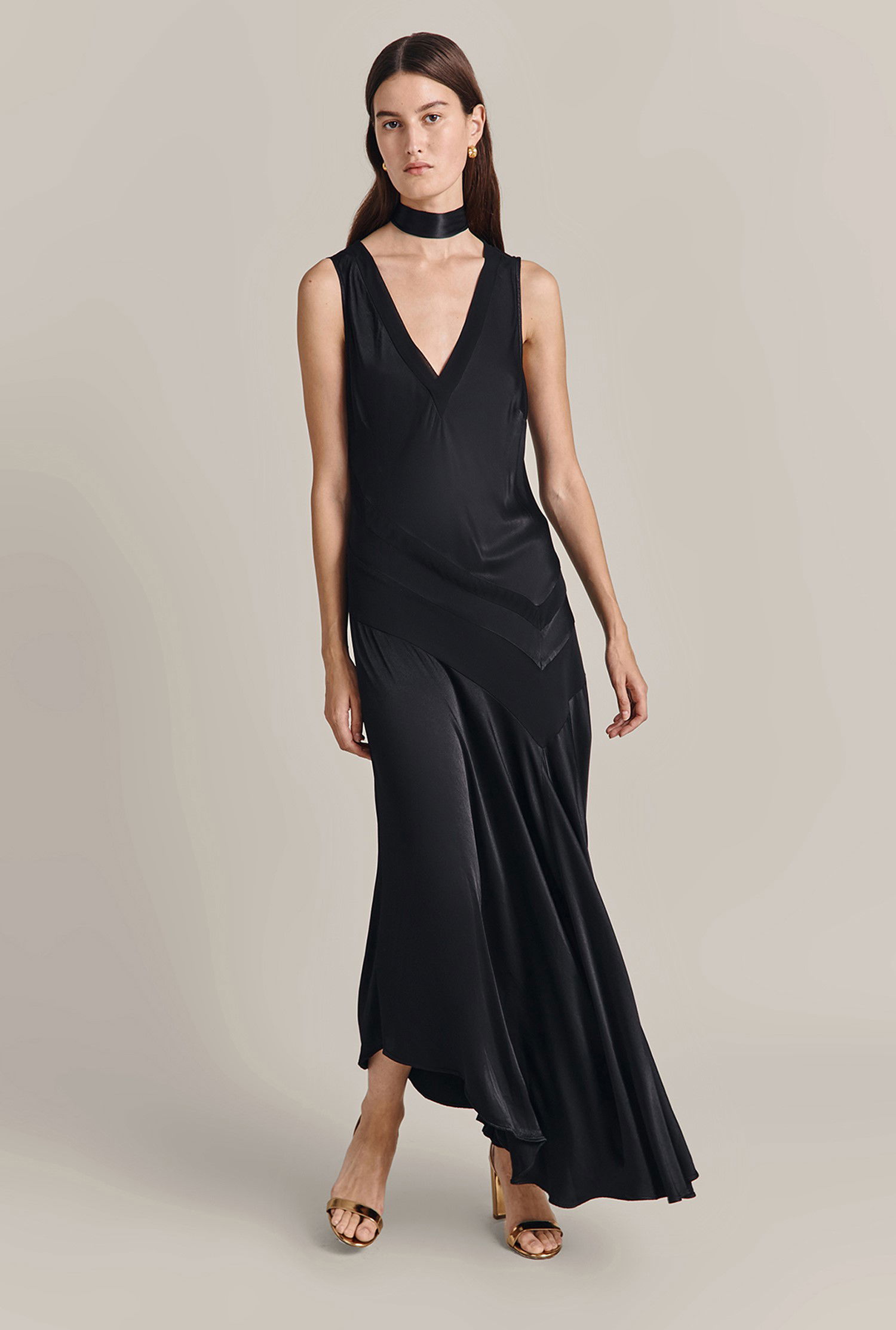 GHOST Addison Satin Asymmetric Midi Dress | endource