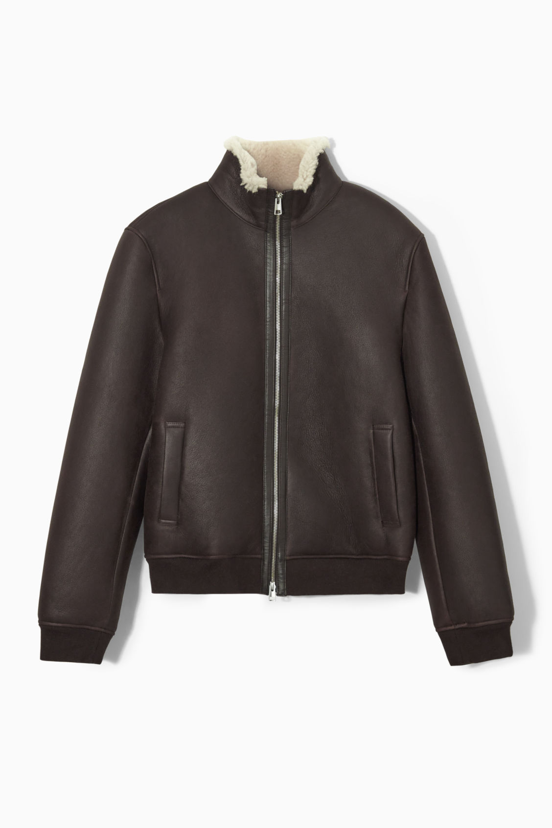COS Shearling Bomber Jacket in DARK BROWN | Endource