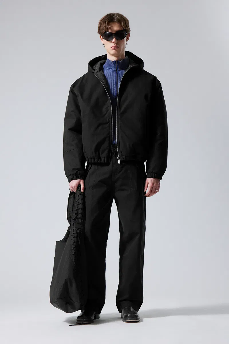 WEEKDAY Remy Hooded Bomber Jacket in Black | endource
