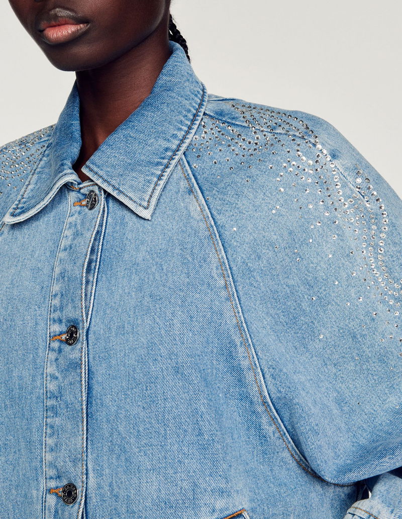 SANDRO Rhinestone Denim Jacket | endource