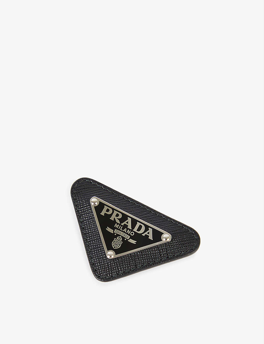PRADA Monogram Triangular Metal And Leather Pin | endource