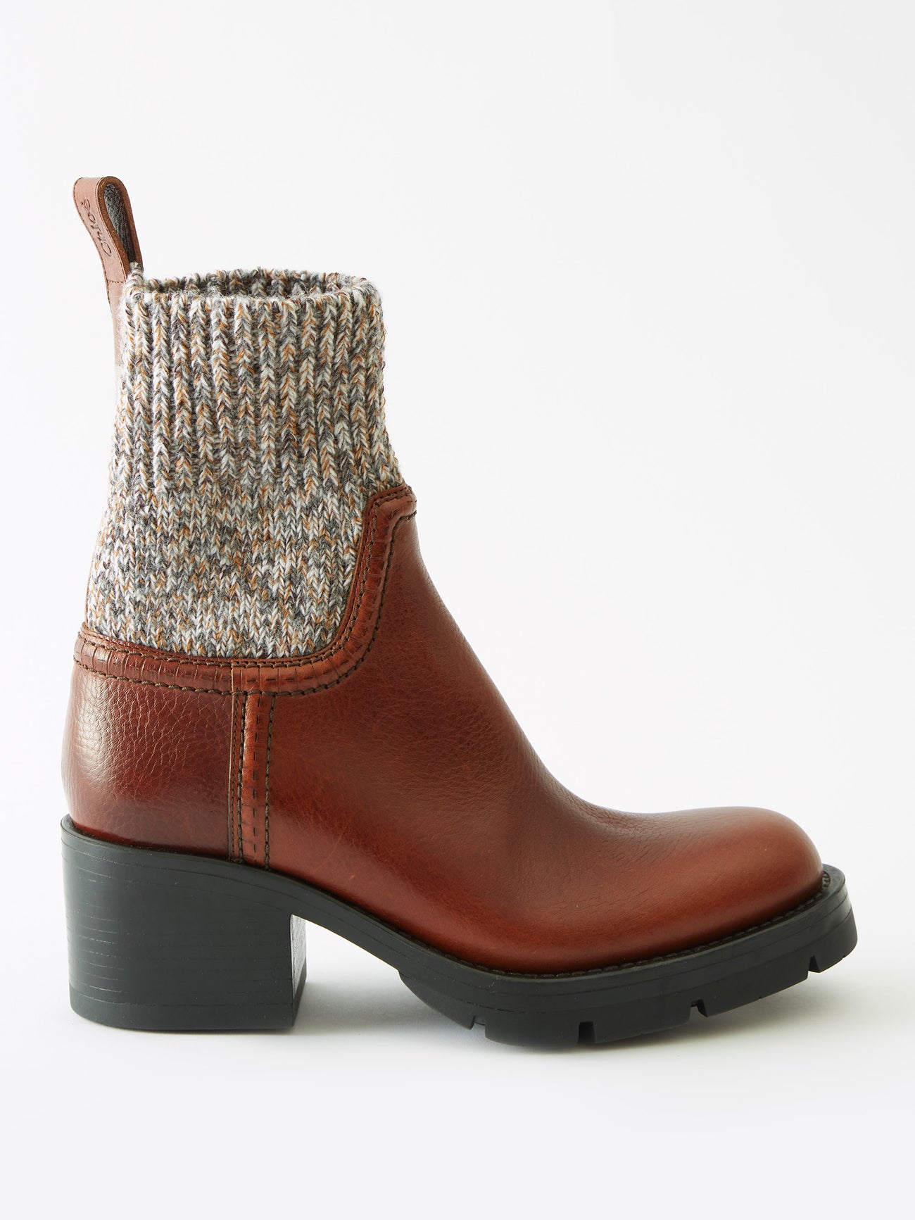CHLOÉ Neva Sock-Insert Leather Boots in Brown | endource