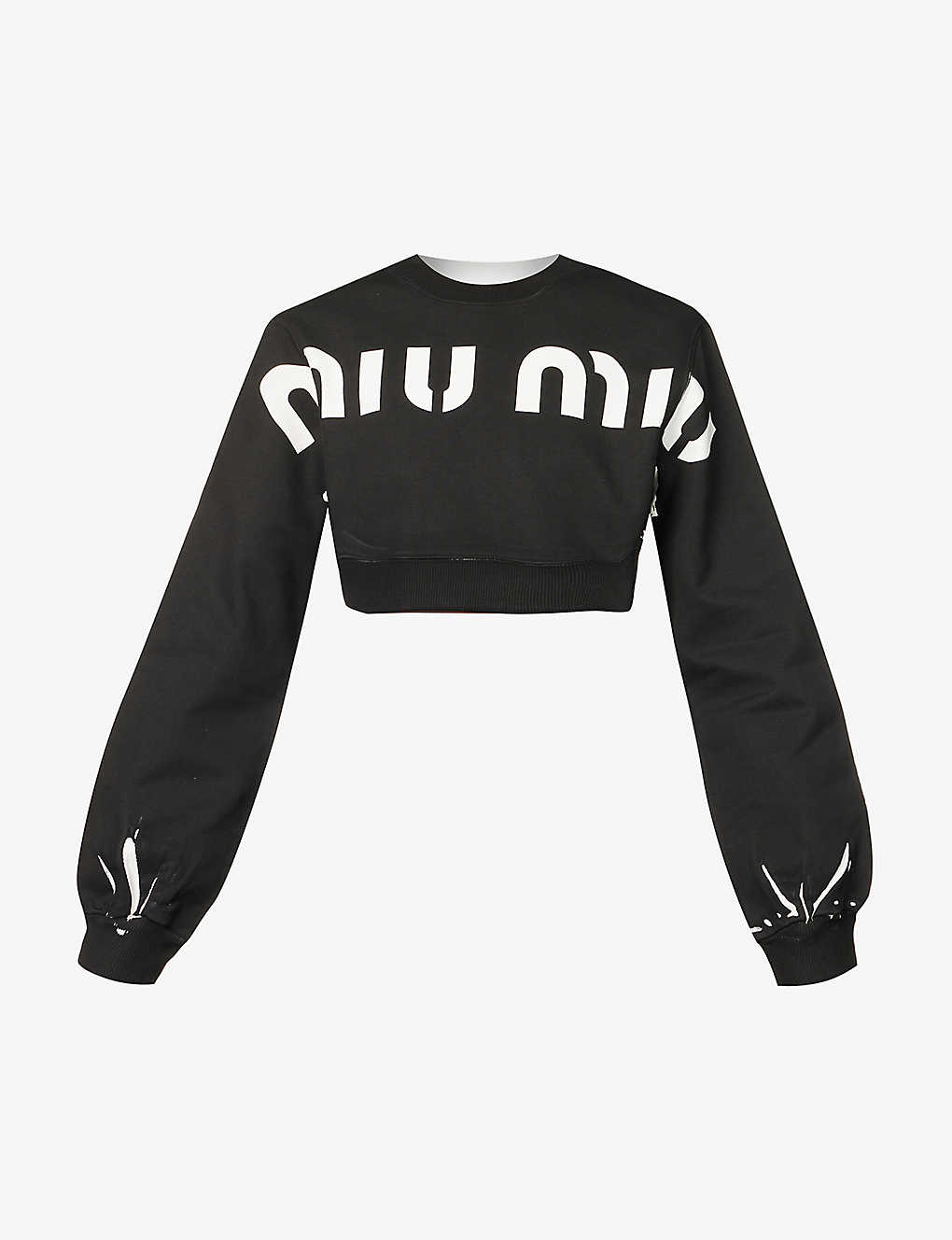MIU MIU Logo-Pattern Cropped Sweatshirt in NERO | endource