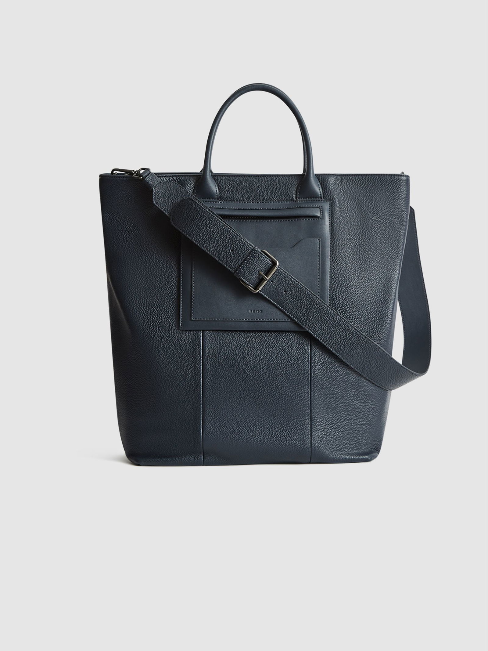 REISS Bellingham North South Leather Tote Bag in Dark Navy | endource