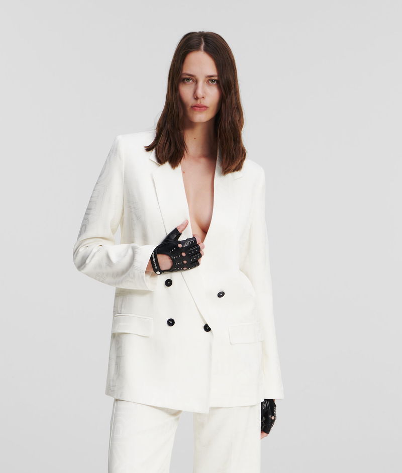 KARL LAGERFELD Logo Tailored Blazer in Off White | Endource KARL LAGERFELD Logo Tailored Blazer in Off White | Endource