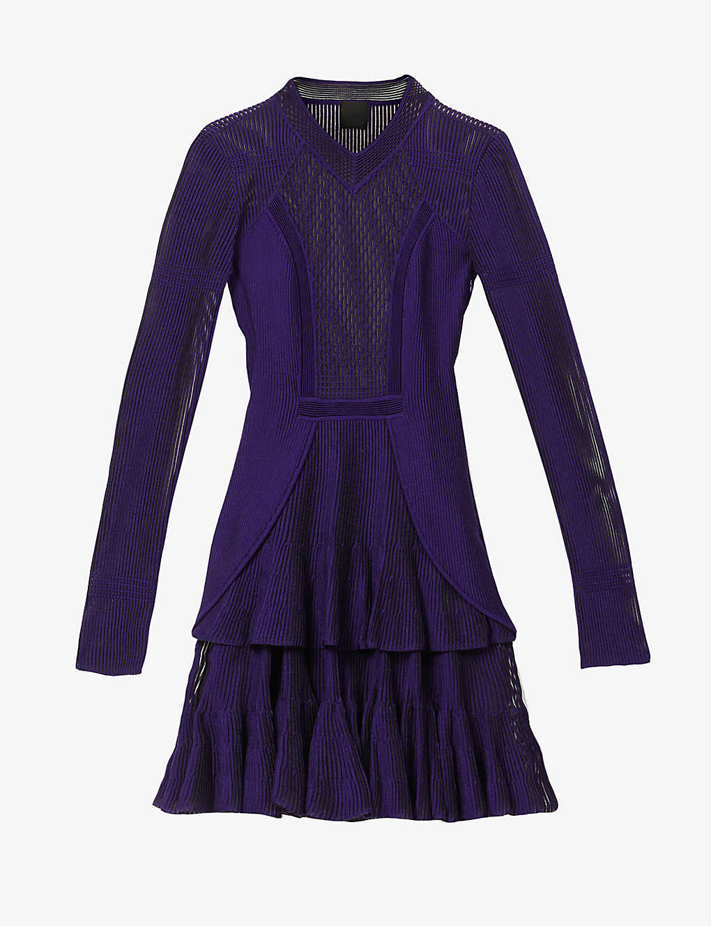 GIVENCHY Knitted Tiered-Hem Woven Mini Dress in PURPLE | endource