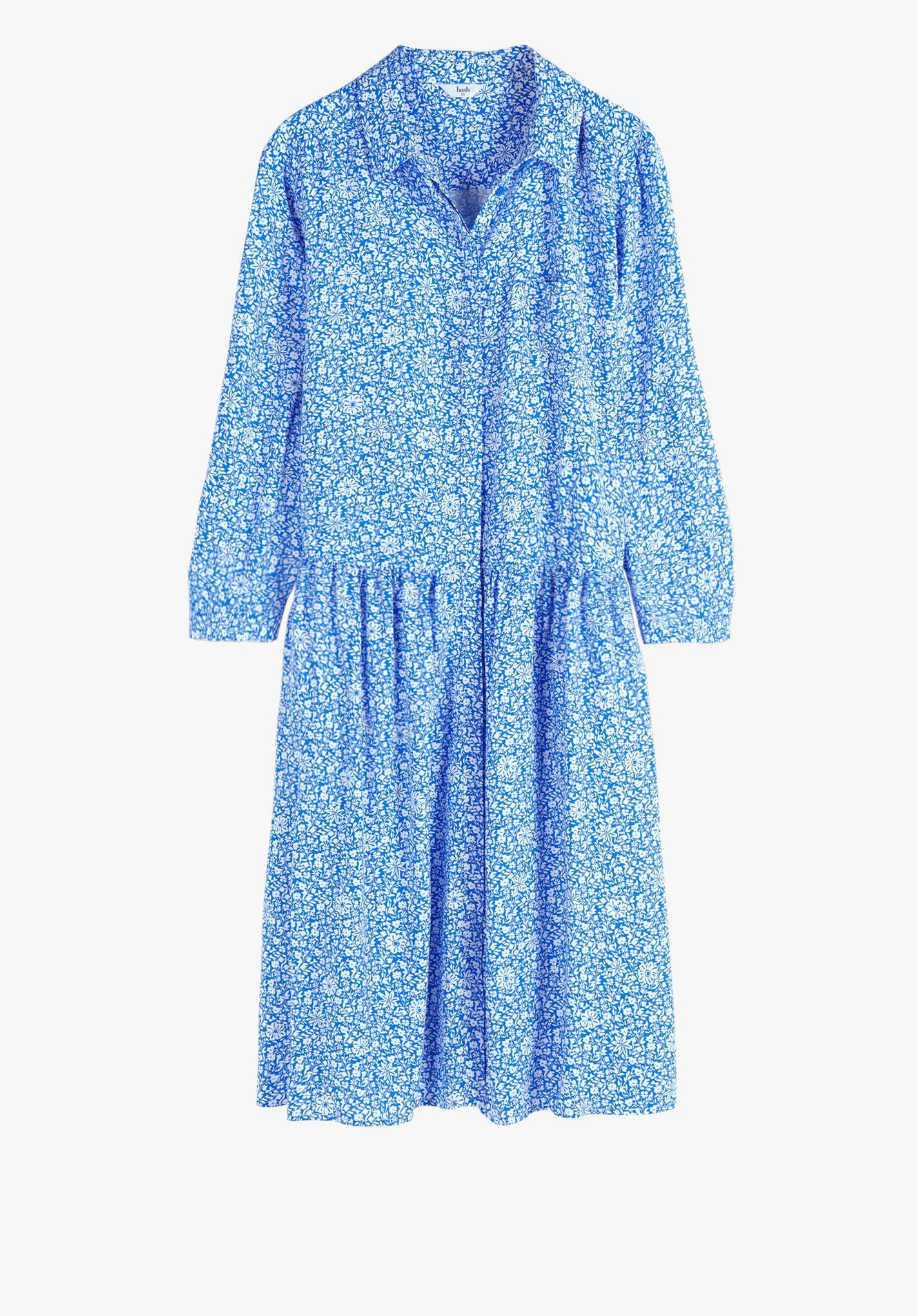 HUSH Emanuelle Printed Dress in Ditsy Floral Blue/White | Endource