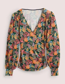 BODEN Blouson Wrap Top in Trekking Green, Paisley Charm | endource