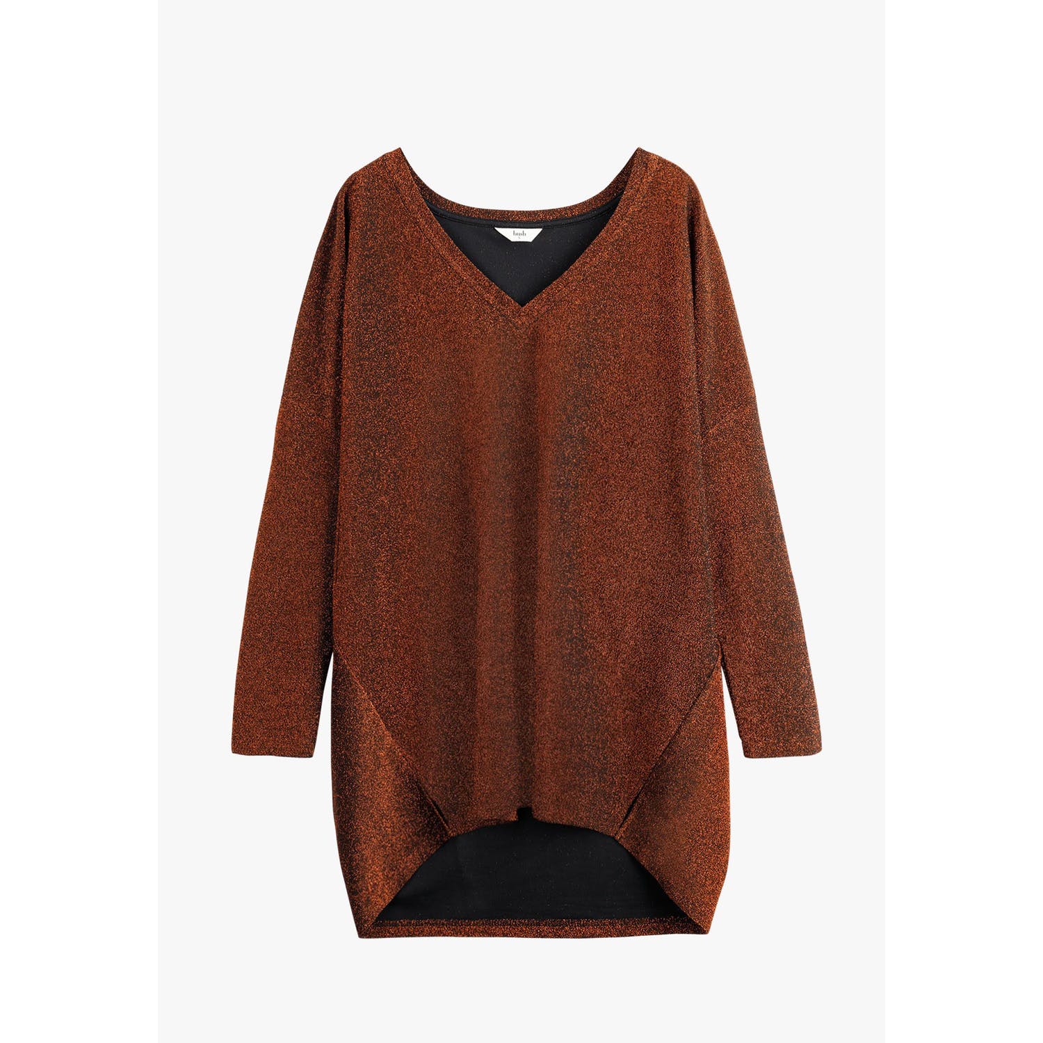 HUSH Glitter V Neck Top in Copper Metallic | endource