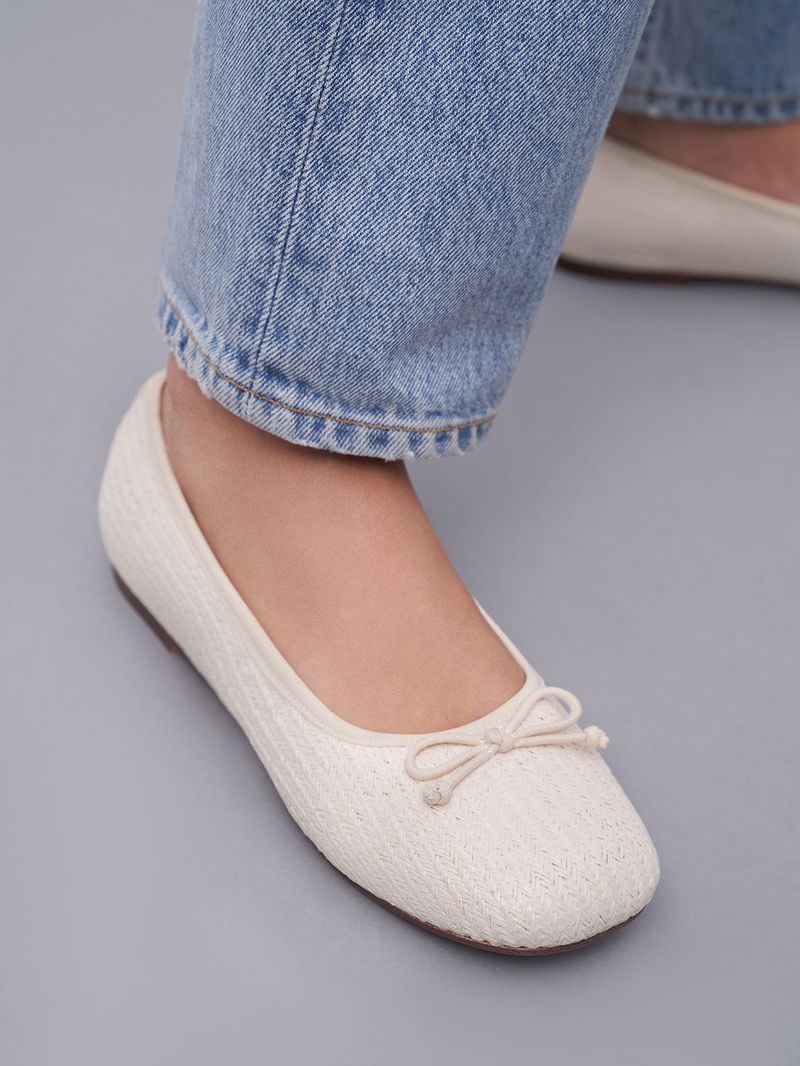 CHARLES & KEITH Bow Ballerina Pumps in White | Endource