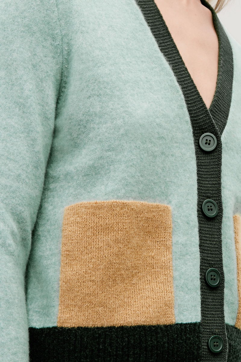 COS Colour-Block Cardigan in Turquoise / camel / green | endource