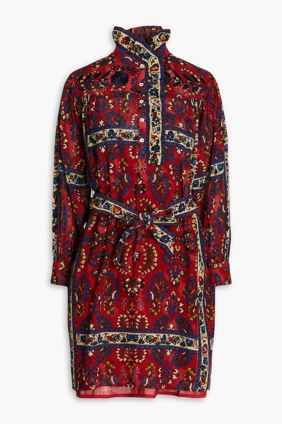 ANTIK BATIK Belted Floral Mini Shirt Dress in Red | endource