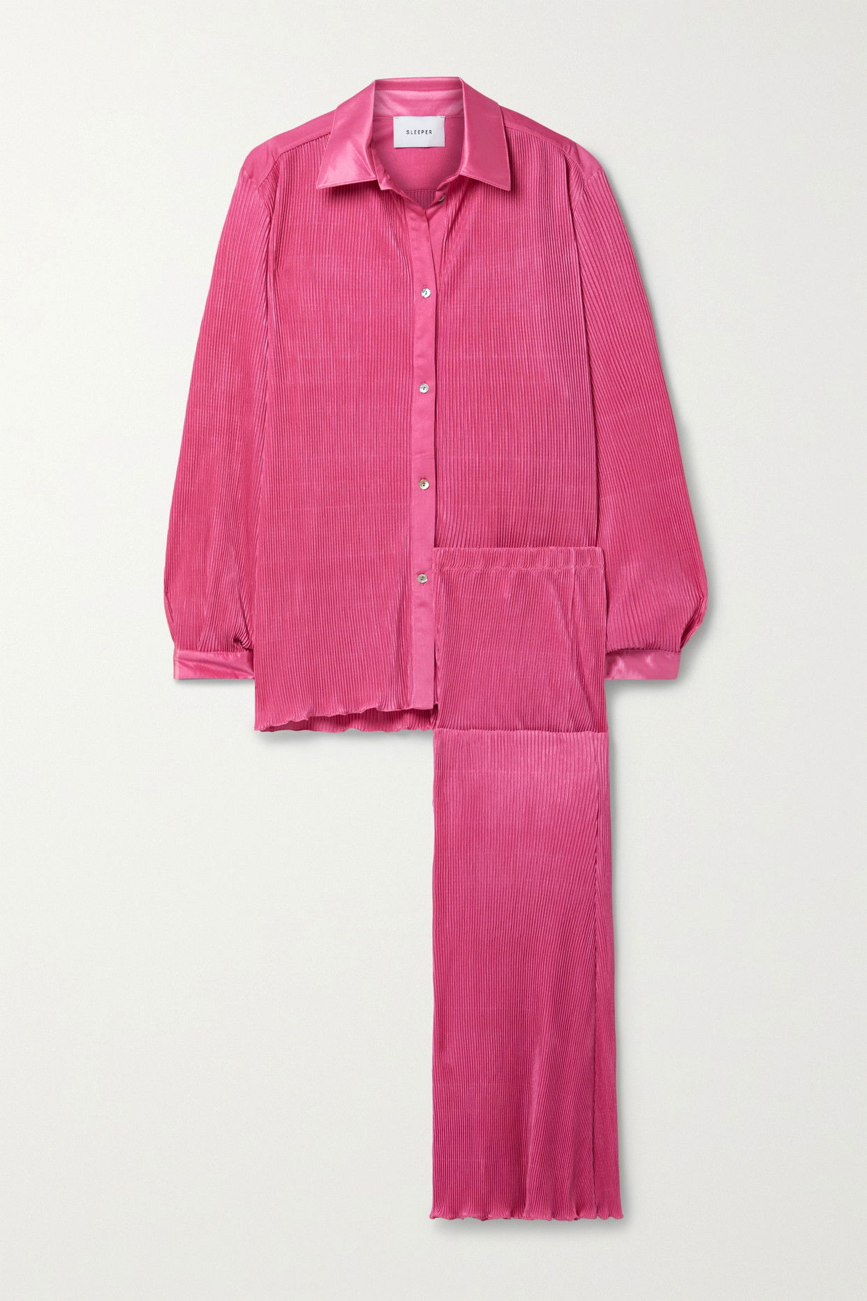 SLEEPER Origami Plissé-Satin Pajama Set in Pink | Endource