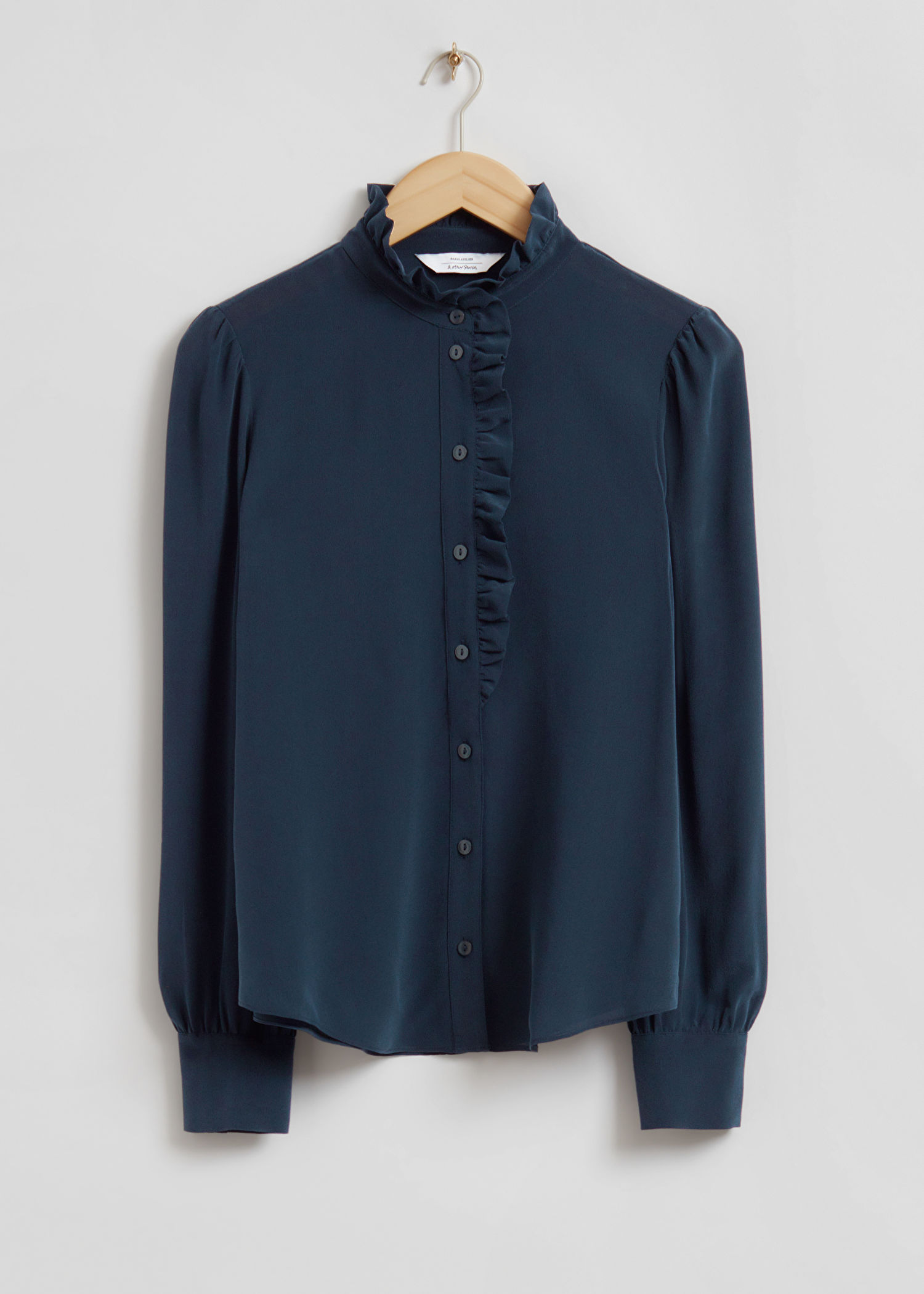 & OTHER STORIES Ruffled Mulberry Silk Blouse in Navy Blue | endource