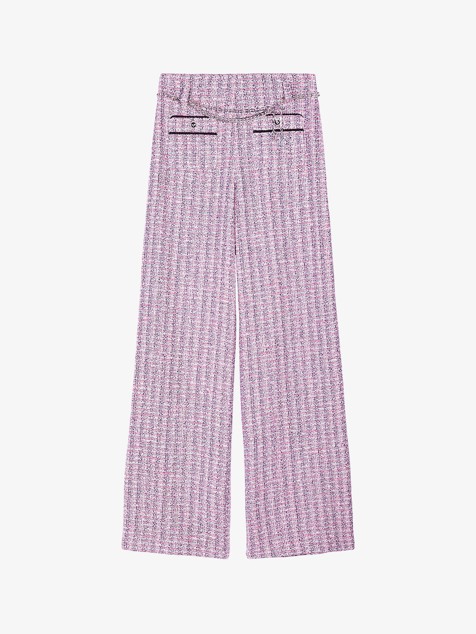 MAJE Chain-Embellished Wide-Leg Tweed Trousers in ROSES | Endource