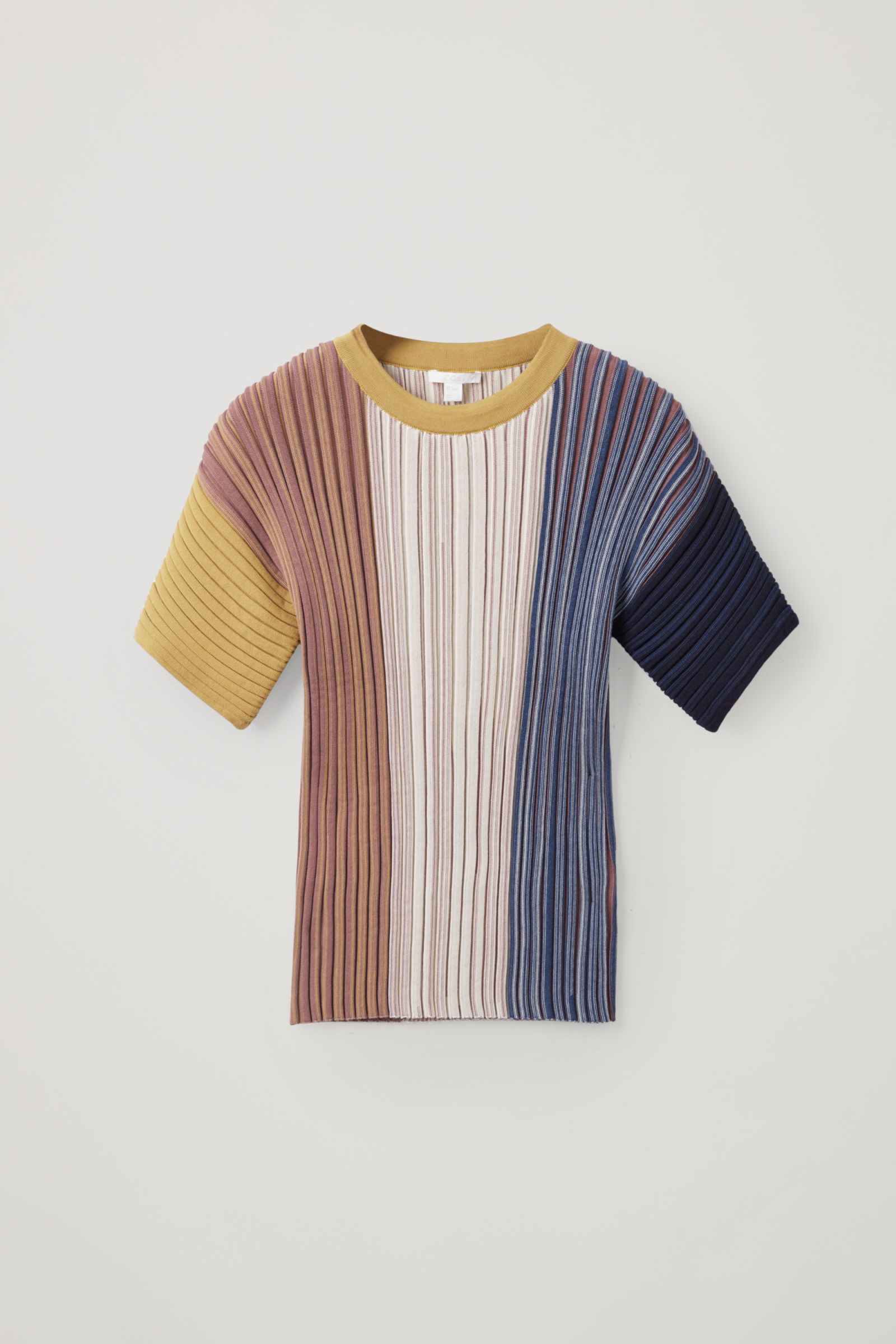 COS Organic Cotton Knitted-Stripe Top in Yellow / brown / blue | Endource