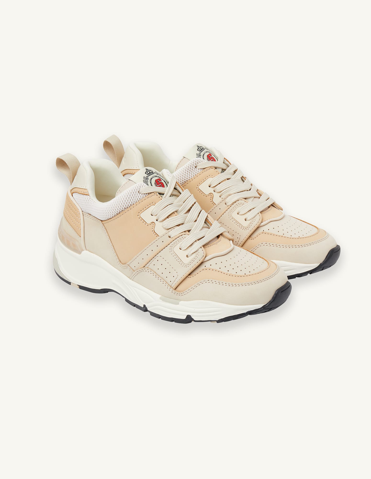 SANDRO Mixed-Material Trainers in Camel | endource