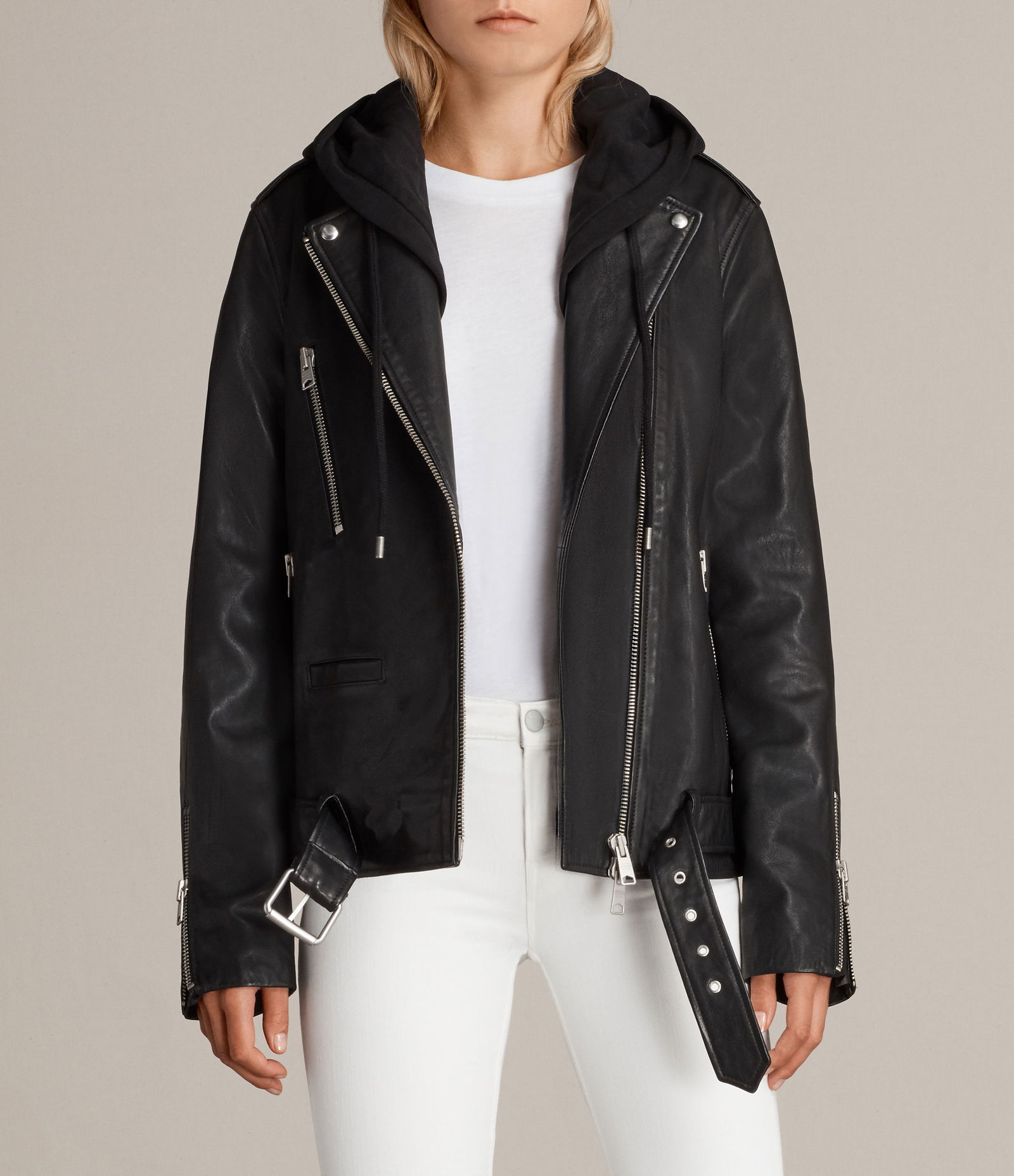 ALLSAINTS Oversized Hooded Leather Biker | endource