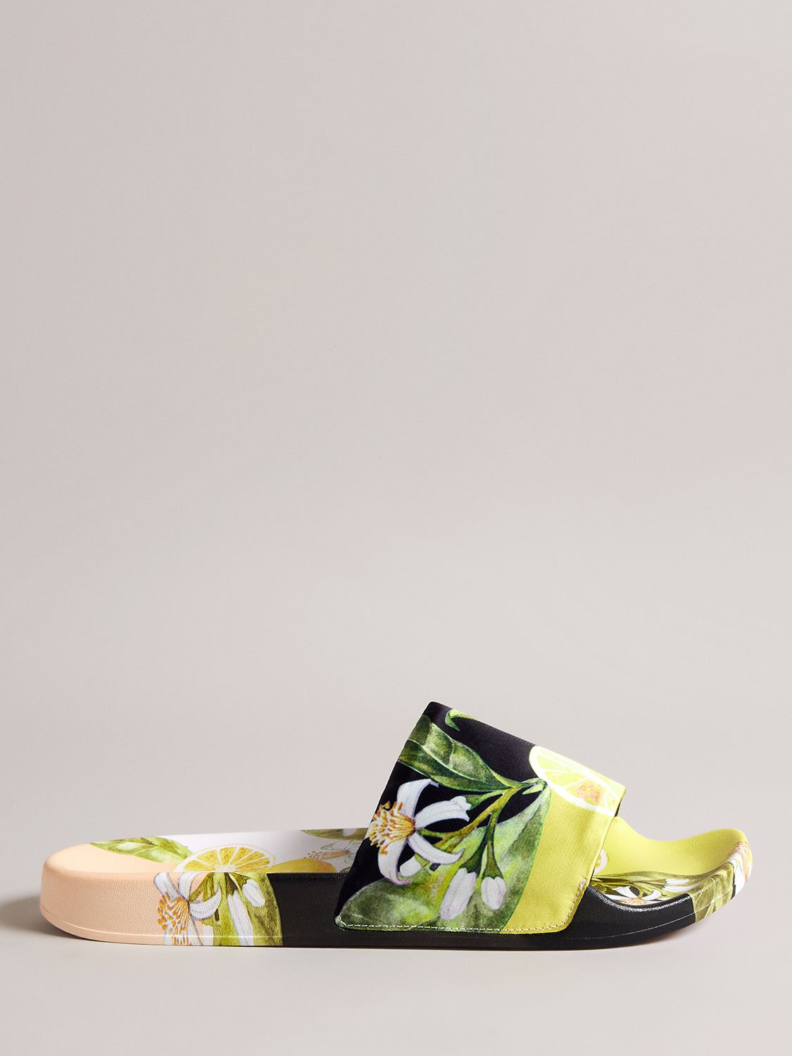TED BAKER Azzin Flower and Lemon Print Sliders in Mid Yellow | endource