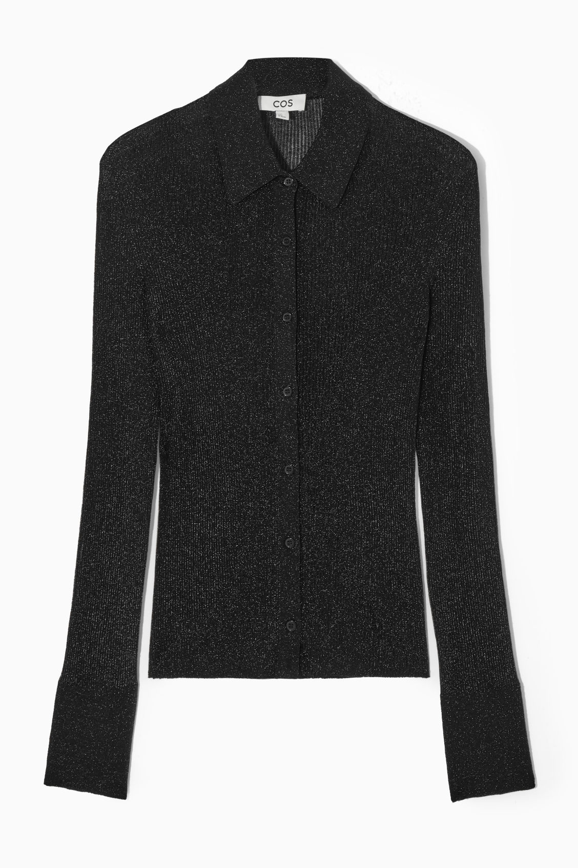 COS Sparkly Ribbed-Knit Shirt in BLACK | endource