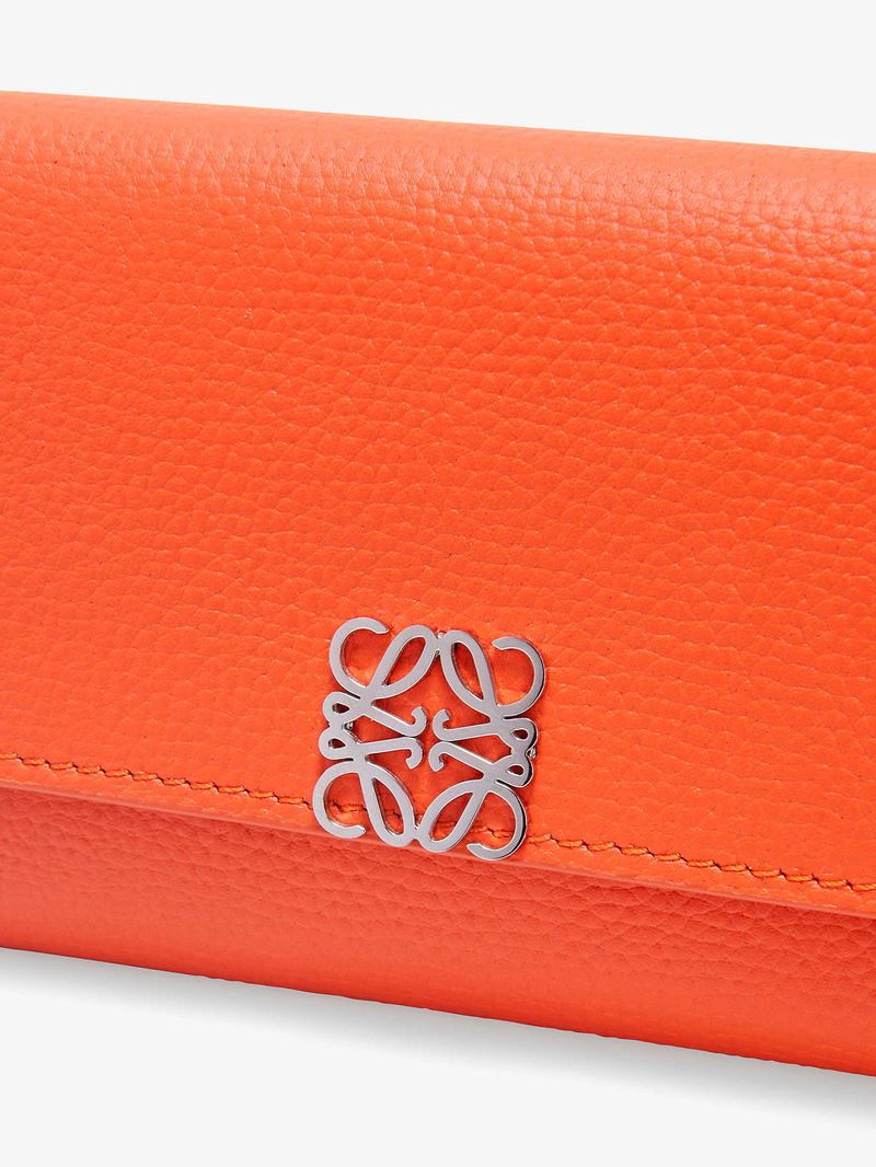 LOEWE Anagram-Embellished Grained Leather Wallet in VIVID ORANGE | endource