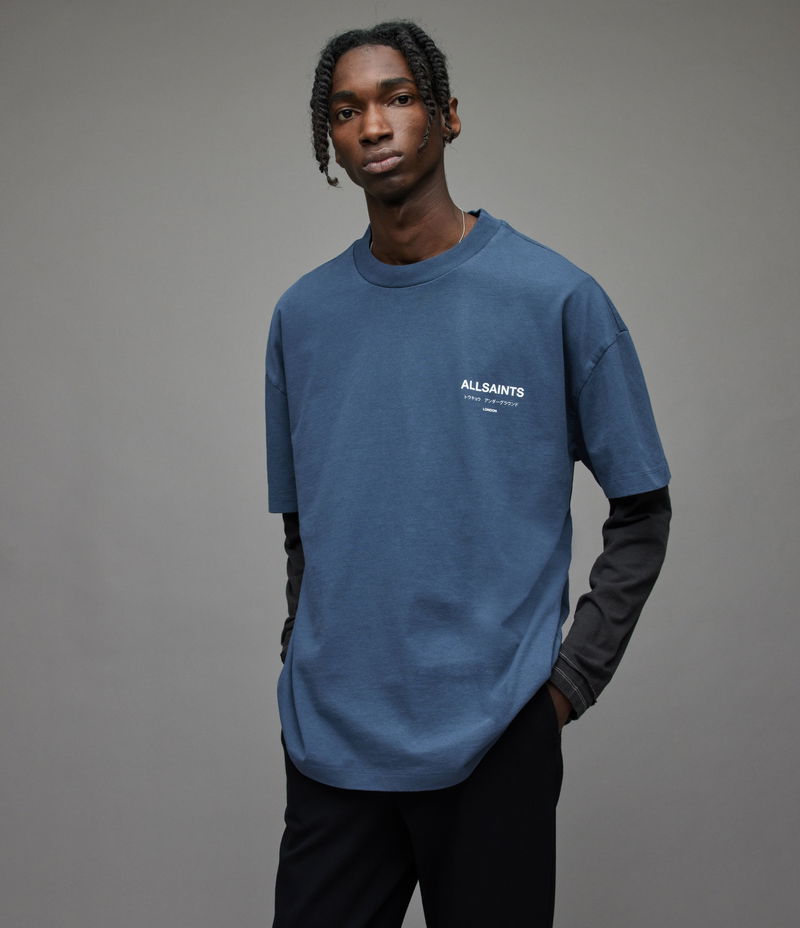 ALLSAINTS Underground Crew T-Shirt in Windy Blue | Endource