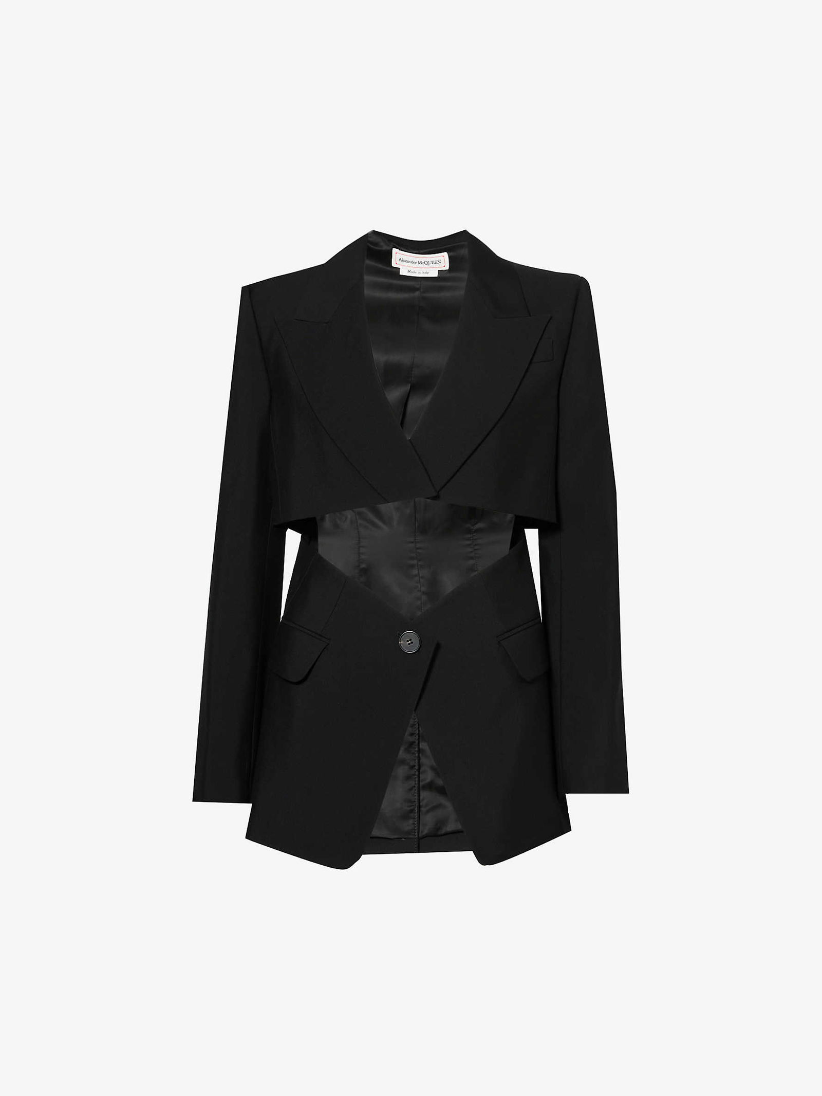 ALEXANDER MCQUEEN Cut-Out Single-Breasted Wool Blazer in BLACK | Endource