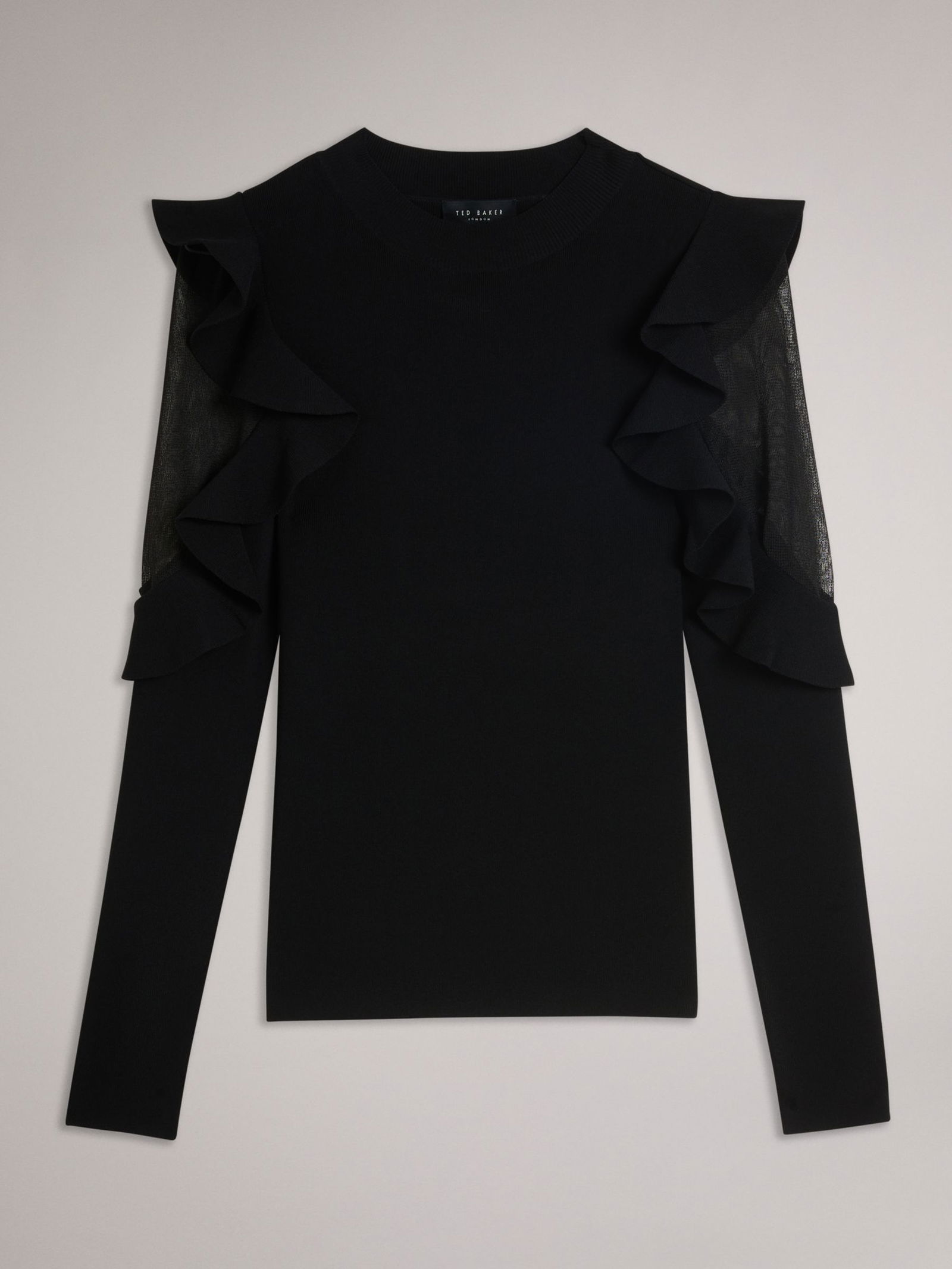 TED BAKER Floraas Sheer Shoulders Fitted Knit Top in Black | endource