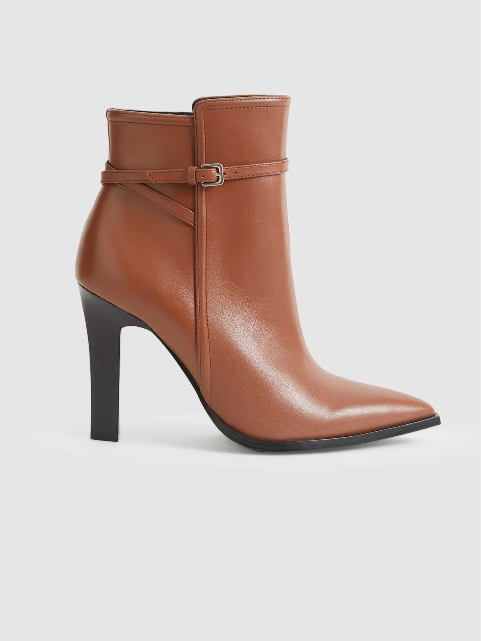 REISS Ada Leather Point-toe Ankle Boots in Black | Endource