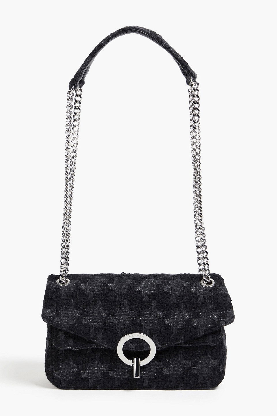 SANDRO Houndstooth Tweed Shoulder Bag in Black | endource