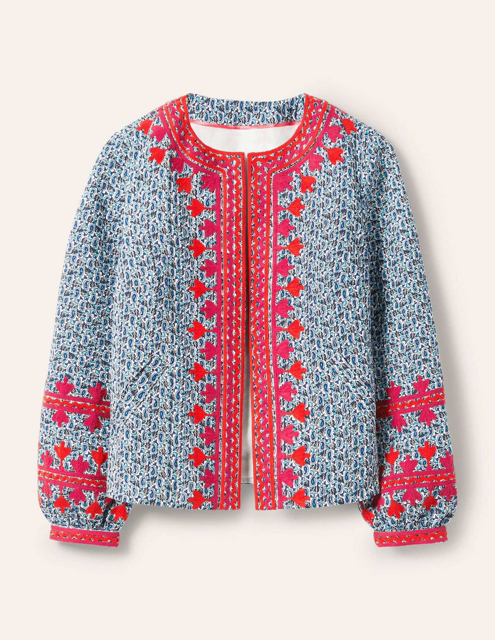 BODEN Embroidered Cotton Jacket in Ivory, Pretty Paisley | endource