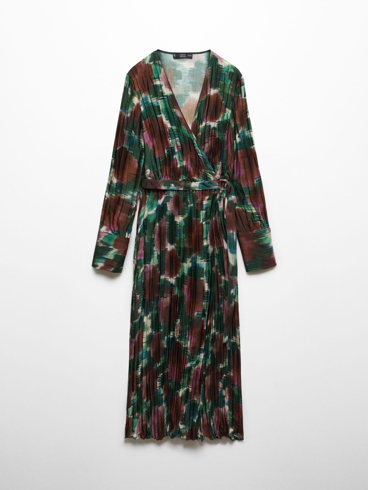 Mango Pleated Midi Dress In Green Endource