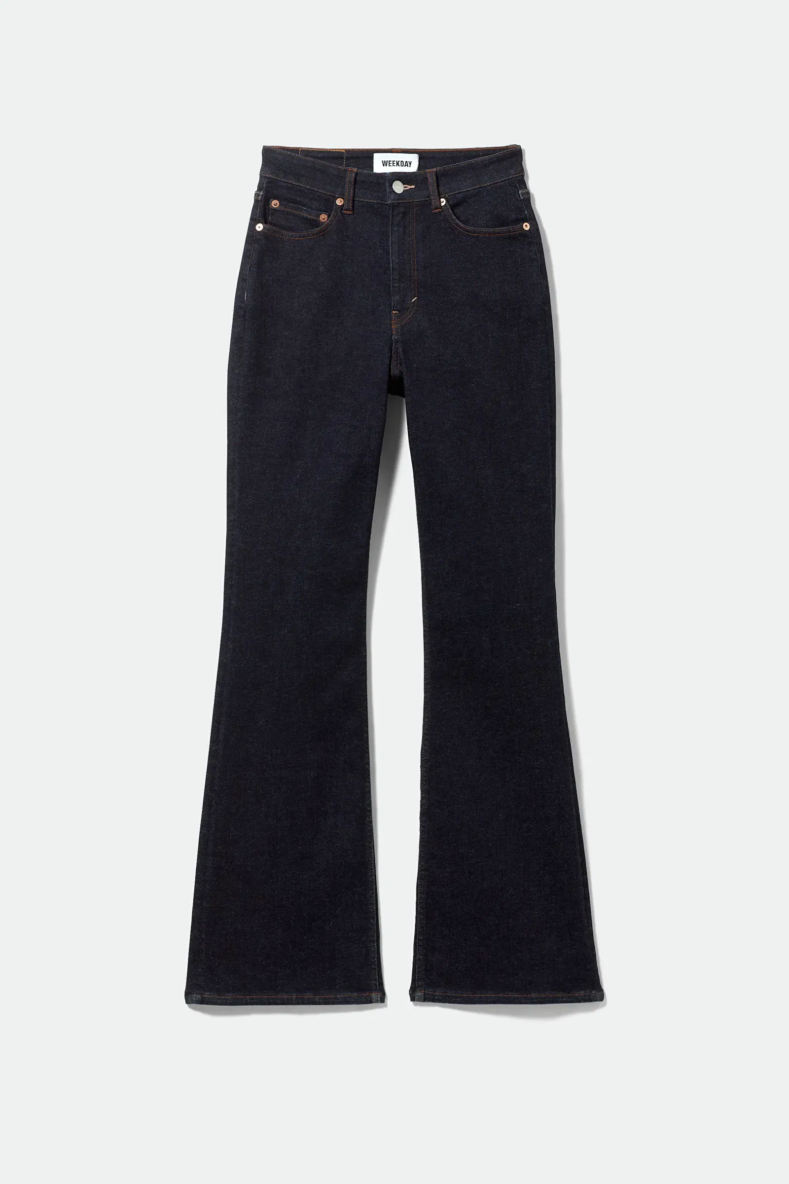 WEEKDAY Glow Curve High Flared Jeans in Blue rinse | Endource