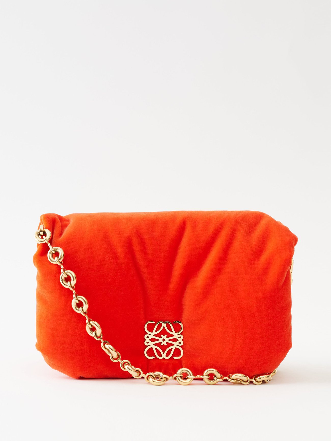LOEWE Puffer Goya added-Velvet Shoulder Bag in Orange | endource