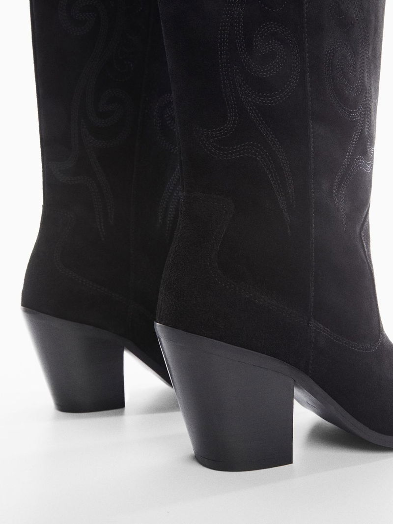 MANGO Ute Leather Cowboy Boots in Black | Endource