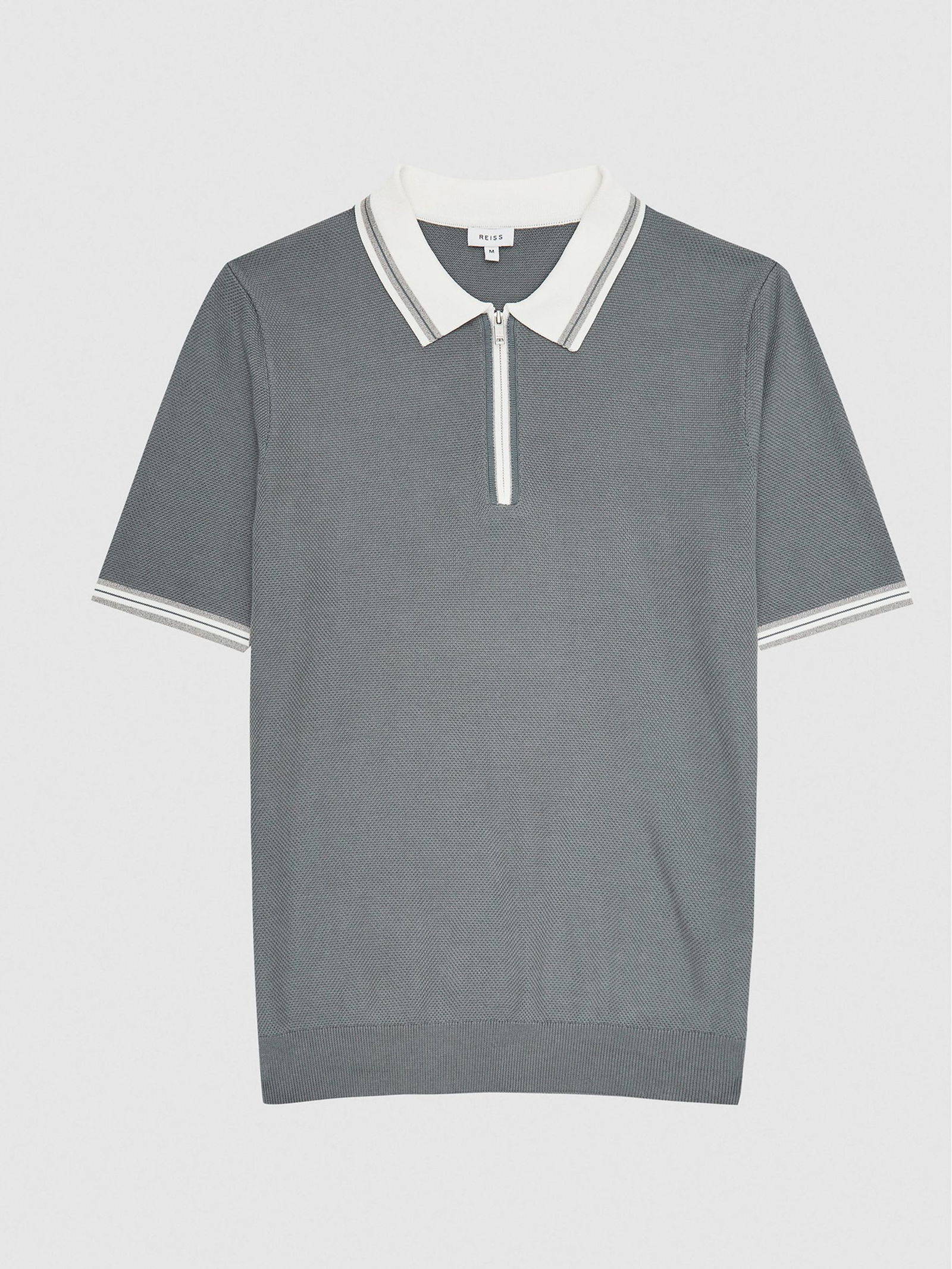 REISS Andrew Textured Zip Neck Polo Shirt | endource