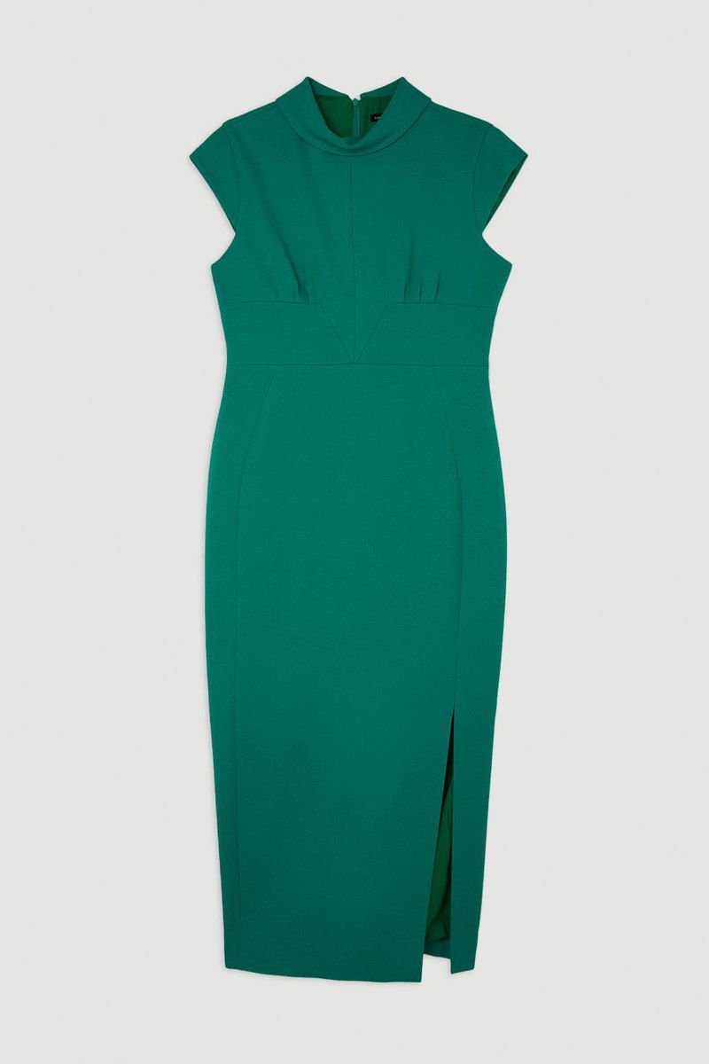 Karen Millen Tailored Structured Crepe High Neck Cap Sleeve Midi Dress