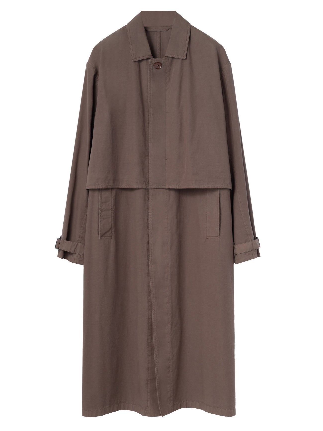 LEMAIRE Storm-Flap Cotton Canvas Overcoat in Brown | endource