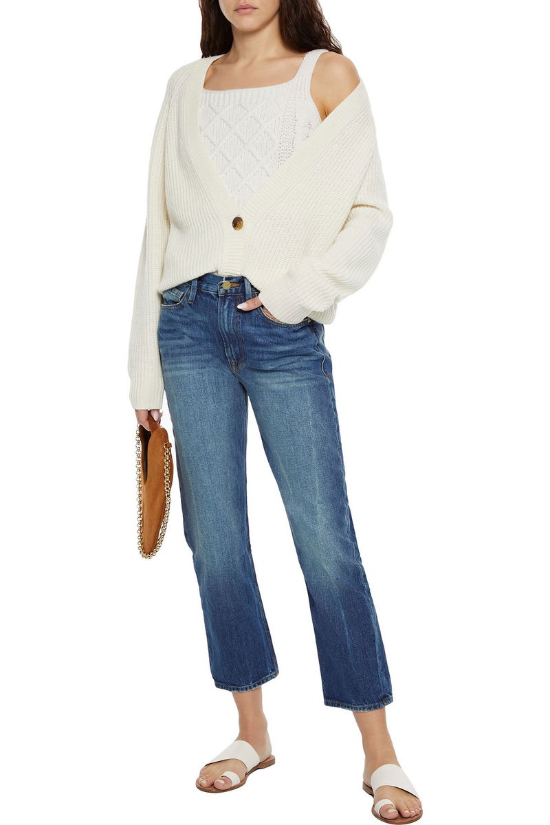 FRAME Le Piper Cropped Distressed High-Rise Straight-Leg Jeans in Blue ...