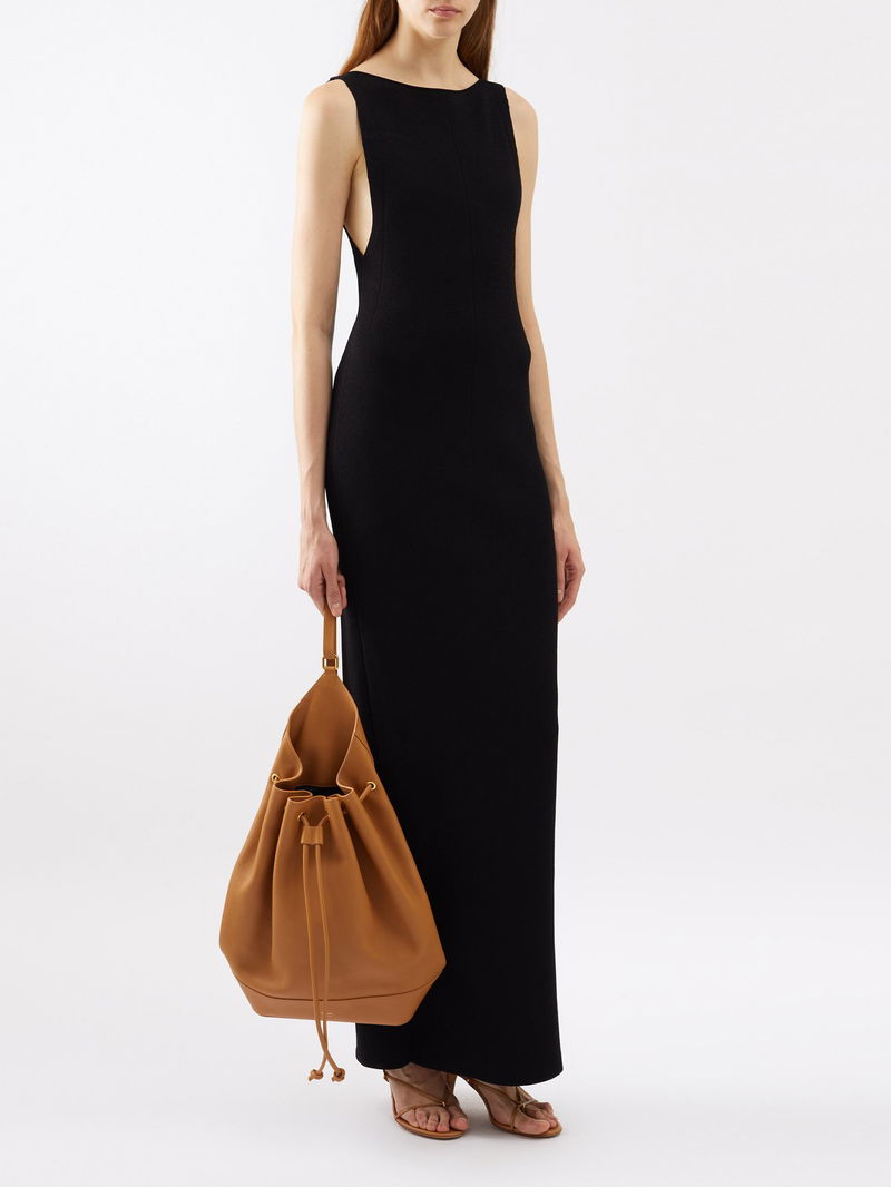 KHAITE Greta Medium Leather Backpack in Camel | Endource