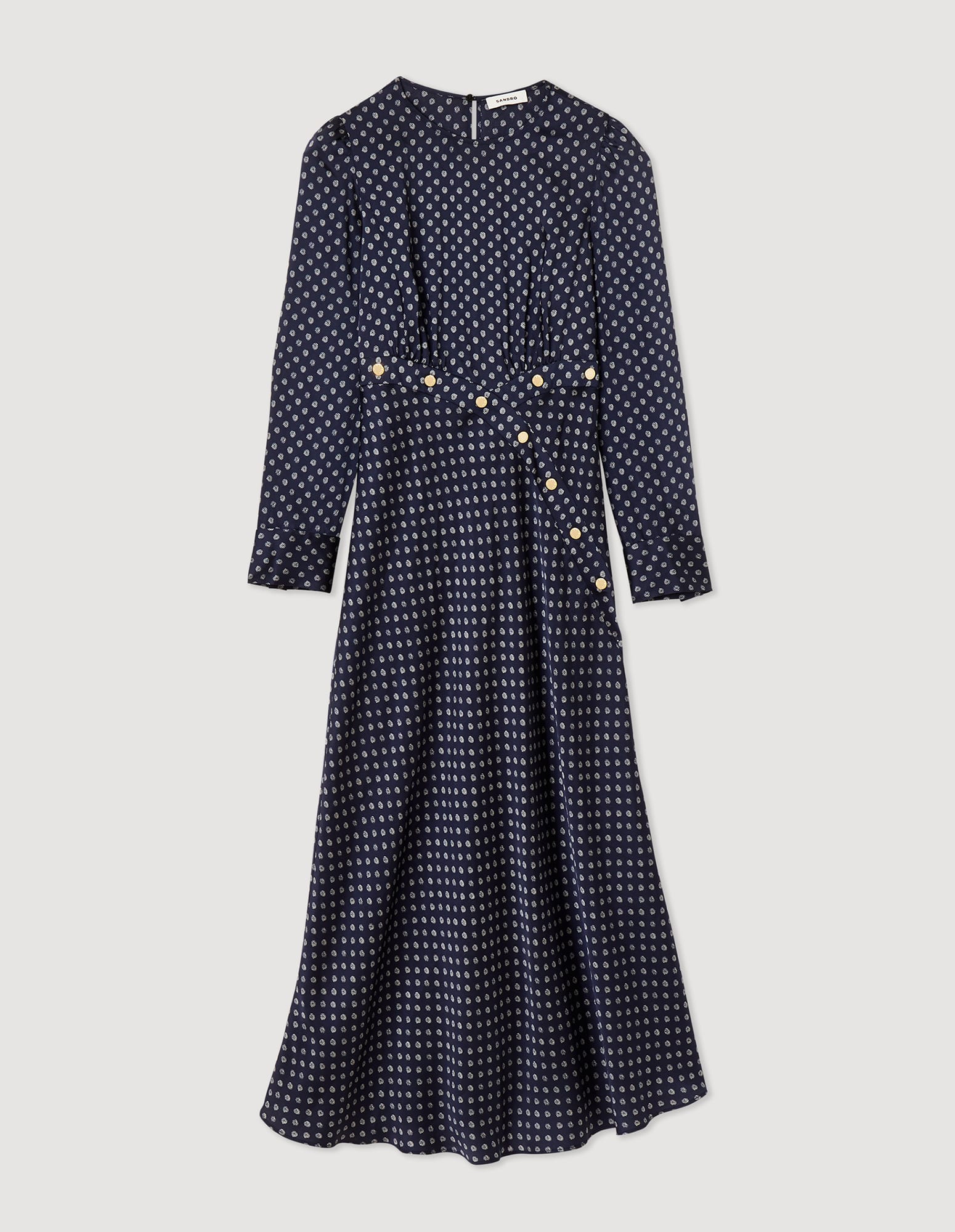 SANDRO Long Flowing Dress With Polka-Dot Print in Deep blu | endource