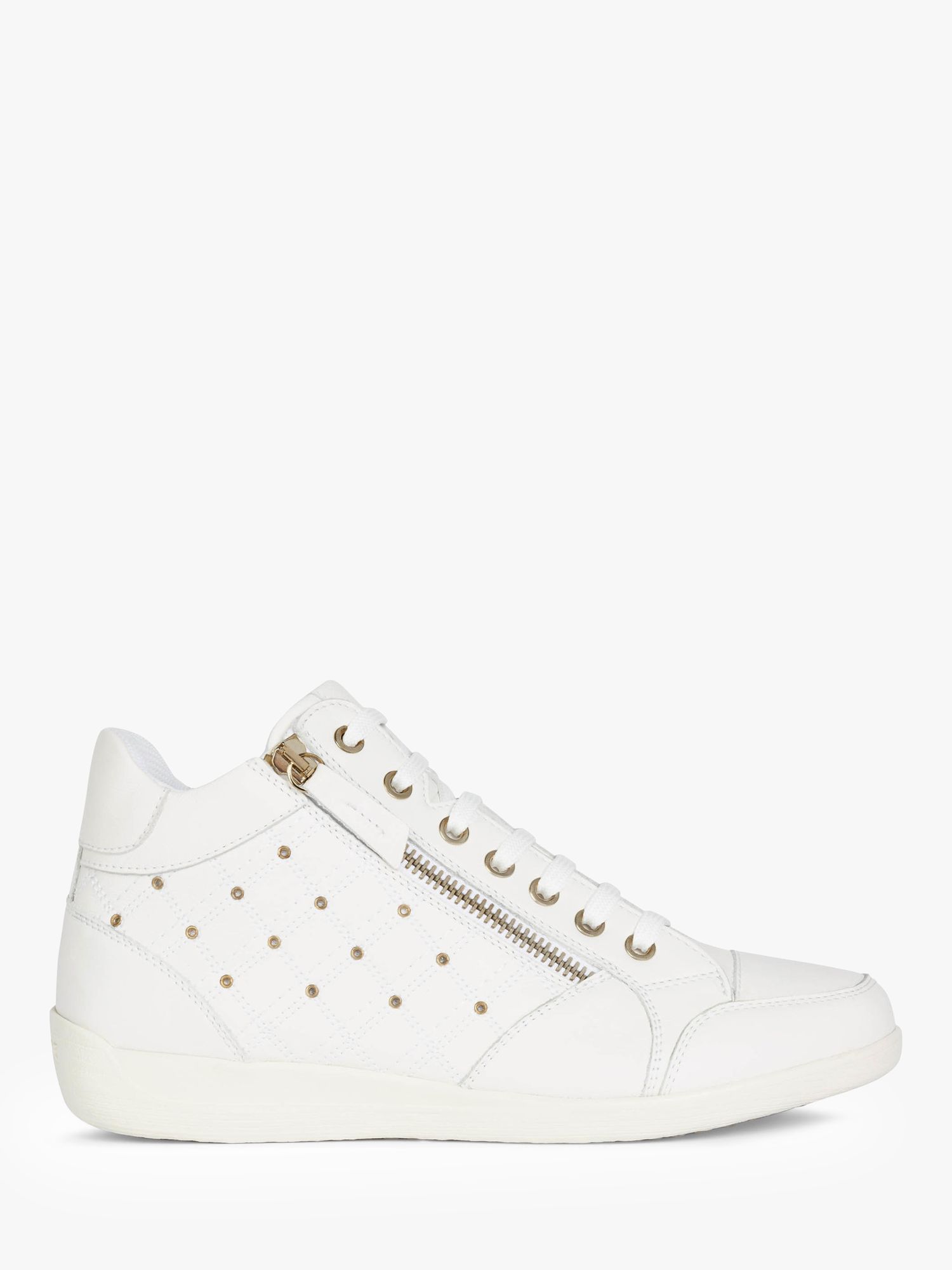 Geox Myria Studded Wide Fit Trainers in White | Endource