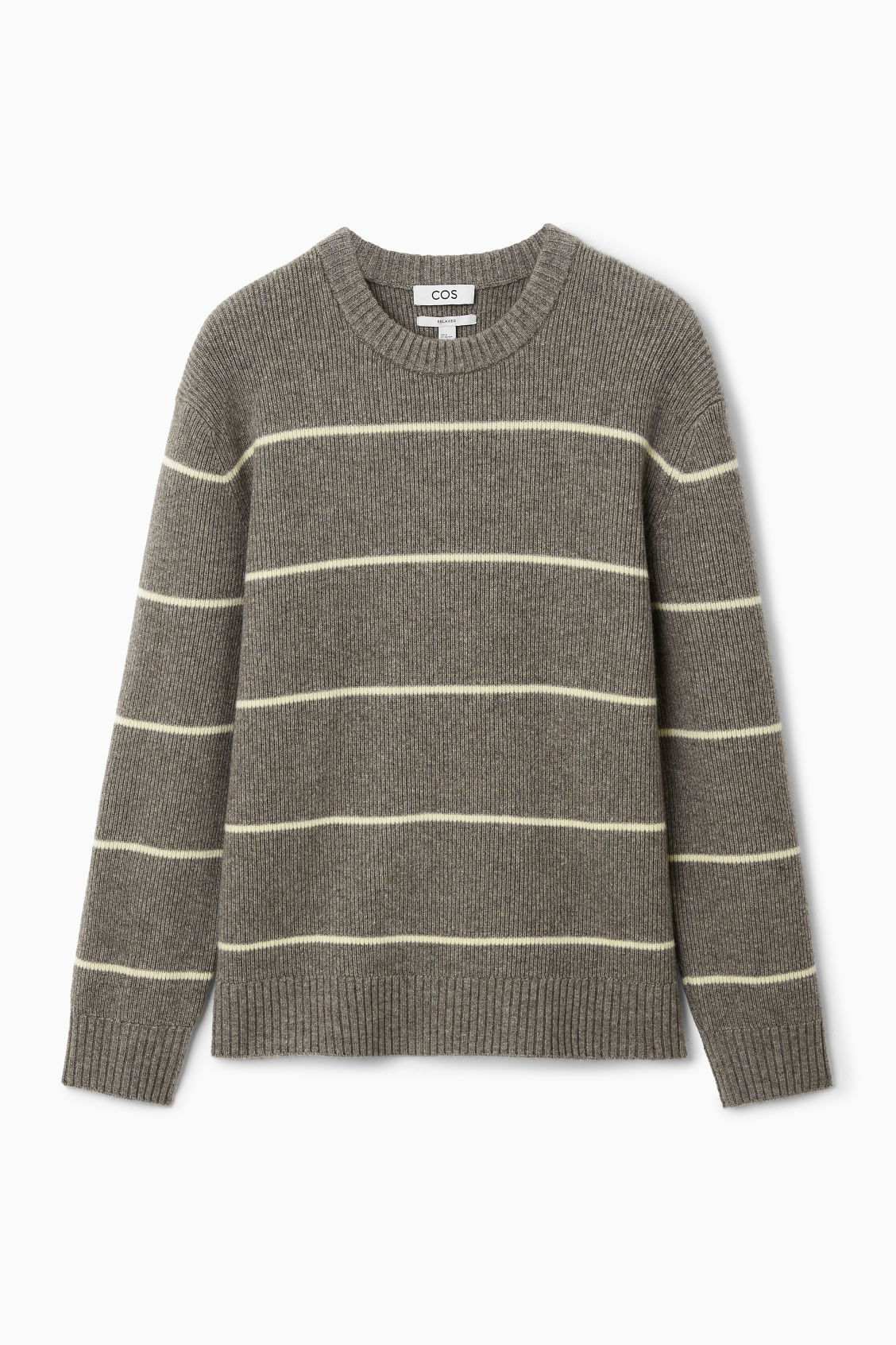 COS Striped Wool And Yak-Blend Jumper in DARK BEIGE / STRIPED | endource