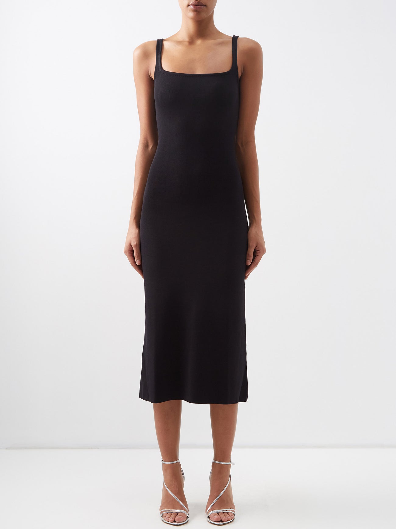 STAUD Paityn Square-Neck Midi Dress in Black | endource