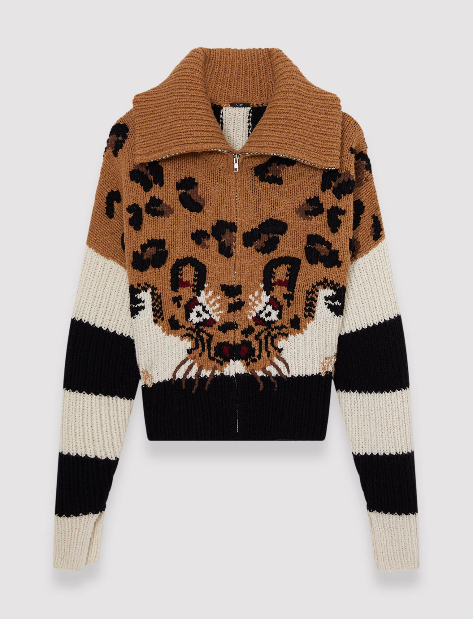 JOSEPH Leopard Knit Zip Through Jumper | Endource