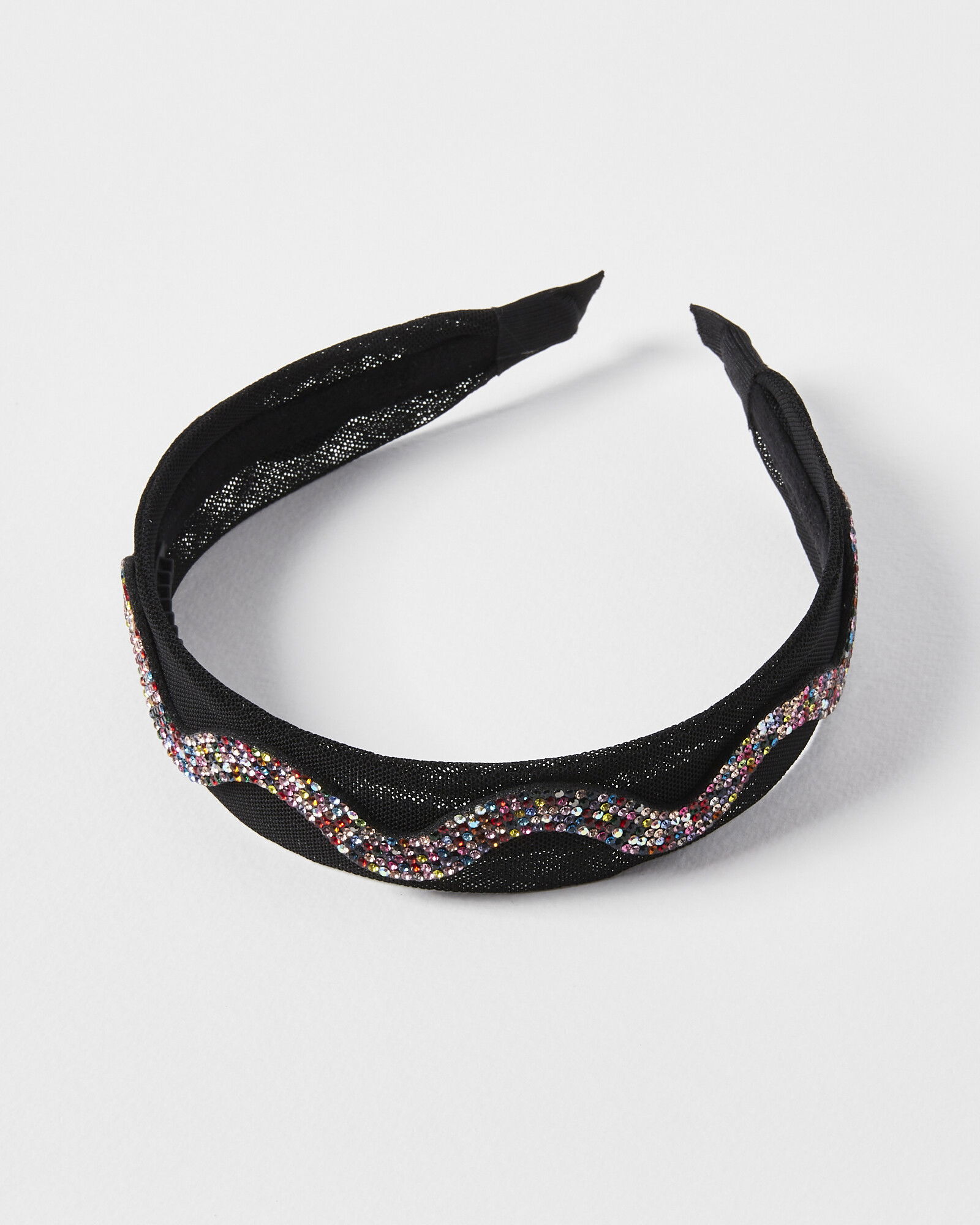 OLIVER BONAS Farrah Sparkle Wave Black & Rainbow Mesh Headband in Black ...