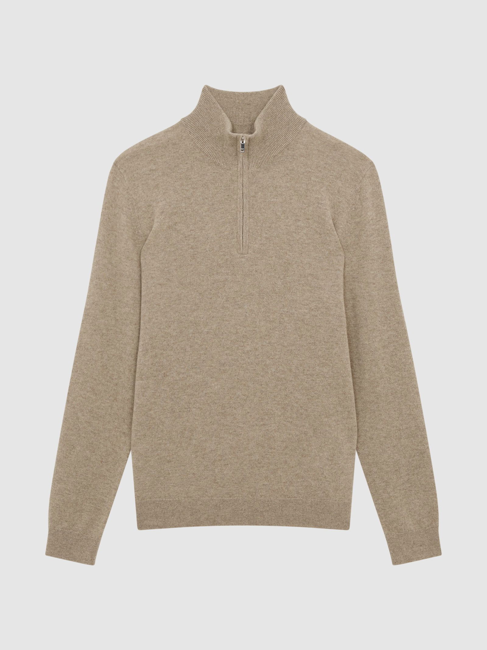 REISS Royal Cashmere Slim Fit Half Zip Jumper in Grain | Endource
